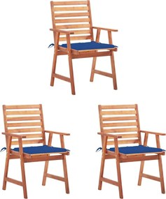 vidaXL Zahradní jídelní židle s poduškami 3 ks masivní akáciové dřevo [3064352] Barva: Královská modř