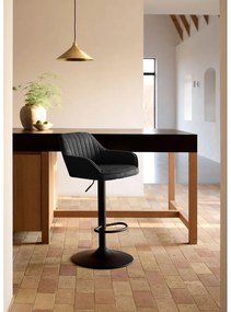 Tmavě šedá čalouněná barová židle s nastavitelnou výškou/s područkami (výška sedáku 65 cm) Nolan – Unique Furniture