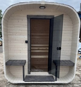 NIKIDO Venkovní zaoblená sauna na dřevo nebo elektřinu LUXO 240x220 pro 4-6 osob