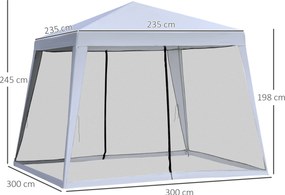 Zahradní altán Outsunny 3x3 m odolný proti povětrnostním vlivům s moskytiérou z kovu a polyesteru v šedé barvě pro zahradní párty |
