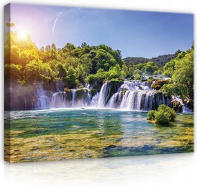 Obraz 80x60 Vodopád příroda řeka les zeleň slunce světlo voda