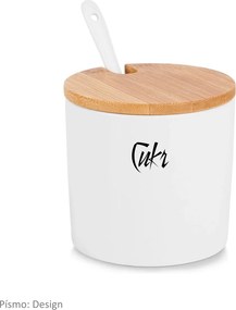 VILDE Kulatá keramická cukřenka s bambusovým víčkem a lžičkou, 250ML bílá