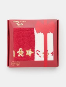 Sinsay - Bavlněné vánoční ručníky s perníčky a sladkostmi 2 pack - červená