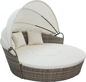 Zahradní ratanová postel/set, 2v1, šedá/krémová, LEKO