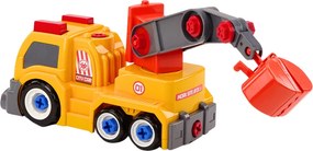 LEAN Toys Nákladní auto s jeřábem v kresleném stylu na rozšroubování – DIY, oranžové