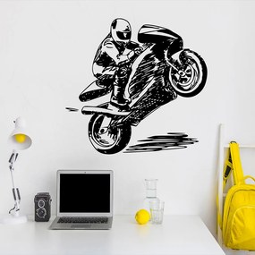Živá Zeď Samolepka na zeď Kreslený motorkář Barva: černá, Velikost: 60 x 63 cm