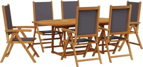 7dílný zahradní jídelní set antracitový textil a masivní dřevo 3281725