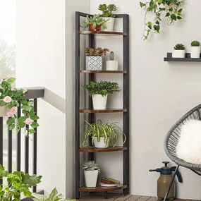 5patrový rohový knihovní regál, rohový regál, rustikální hnědý