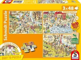 SCHMIDT Puzzle Zábava v Zoo / 3x48 dílků / 26,3 x 17,8 cm