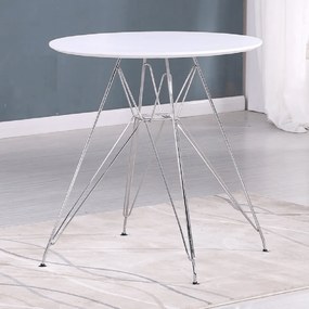 Jídelní stůl, chrom/MDF, bílá extra vysoký lesk HG, RONDY NEW