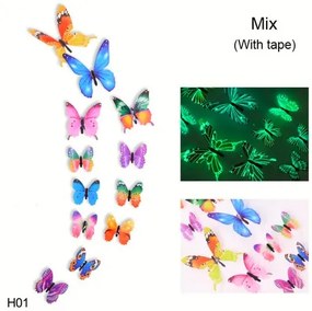 12 ks svítících motýlků na zeď Barva: vícebarevná
