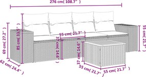 5dílná zahradní sedací souprava s poduškami černá polyratan 3257652
