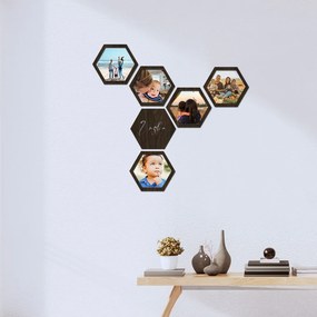 dřevo života Sada fotorámečků HEXAGON Zvolte barvu dekoru: Wenge, Velikost fotorámečků: 13x18, Text: Vlastní text
