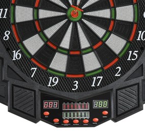 HOMCOM Elektronický šipkový terč s dvířky 216 her včetně 4 LED 12 šipek až pro 8 hráčů ABS PP 49x54,6x5,5 cm