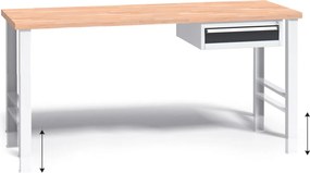 Výškově nastavitelný pracovní stůl do dílny G3 se závěsným boxem na nářadí, buková spárovka, 1 zásuvka, 1700 x 685 x 840 - 1050 mm, grafit