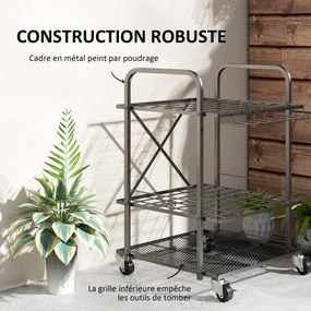 Organizér na zahradní nářadí Outsunny s 9 háčky, držák na 40 nástrojů, kovový regál na kolečkách do garáže pro nůžky, lopaty, hrábě, černý