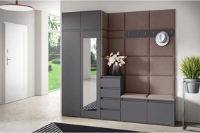 Eka Předsíňová stěna s čalouněnými panely Trinity 33 - Grafit / Světlá hnědá 2306