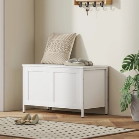 HOMCOM úložný truhla do ložnice 95 L s víkem, úložná lavice s bezpečnostními panty 80x40x50 cm bílá s dřevěnou texturou