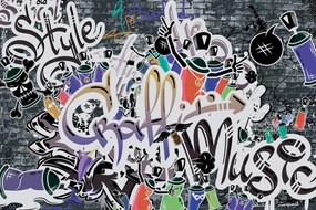 Tapeta trendy fialová graffiti stěna - 150x100