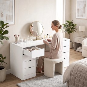 HOMCOM Psací stůl 140 cm s 8 zásuvkami, moderní kancelářský stůl s úložným prostorem, bílý vzhled dřeva