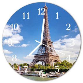 Nástenné skleněné hodiny Eiffelova věž fi 30 cm