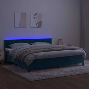 Box spring postel s matrací a LED tmavě modrá 200x200 cm samet 3134547
