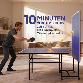 Stůl na stolní tenis SPORTNOW, čtvrtkruhový skládací stůl na stolní tenis s kolečky, sada na stolní tenis se 2 pálkami na stolní tenis, 3 míčky, venk…
