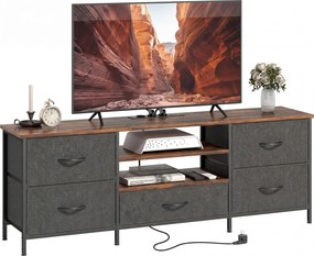 HOMCOM TV nábytek 140 cm, TV stolek 165,1 cm, dokovací stanice, 5 látkových zásuvek, otevřené police, 140x30x50 cm, rustikální hnědá