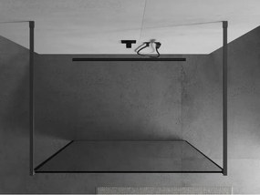 Mexen Kioto, sprchová zástěna Walk-In 110 x 200 cm, 8mm čiré sklo černý vzor, ​​grafitový profil, 800-110-002-95-70