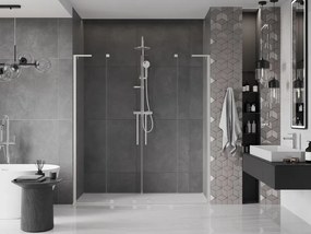 Mexen Velar L Duo, posuvné sprchové dveře do otvoru 200 cm, 8mm čiré sklo, broušená ocel, 871-200-003-02-97