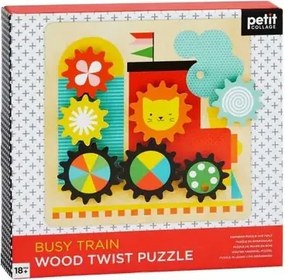 Petit Collage Puzzle ozubená kolečka vláček / od 18 měsíců
