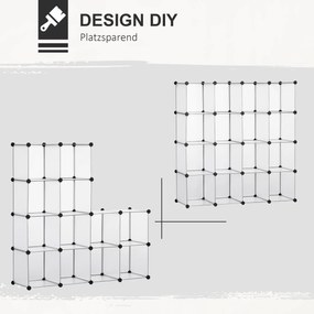 HOMCOM DIY kostkový policový systém 16 kostek úložný box plastová skříňka bílá 125x32x125cm ideální pro dětský pokoj a obývací pokoj | Aosom.de