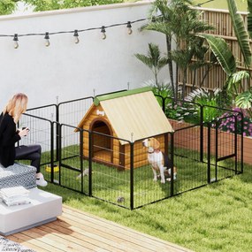 PawHut psí hračka, skládací modulární výběh pro psy, přenosná ocelová konstrukce 80H cm s 2 dveřmi, plot pro malé a střední psy, vnitřní a venkovní p…