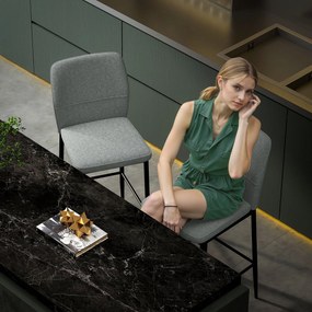 HOMCOM Sada 2 barových židlí s opěrákem a podnožníkem, čalouněné sametem, ocelová konstrukce, moderní barové židle pro jídelní stoly, šedá