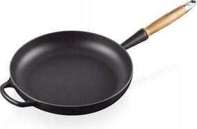 Litinová pánev 28 cm s dřevěnou rukojetí Le Creuset Signature, černá