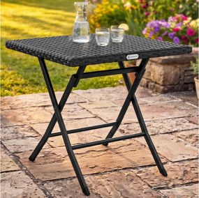 Casaria Polyratanový skládací stůl Rome 65×65 cm – černý