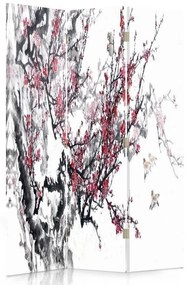 Ozdobný paraván Japonské třešňové květy - 110x170 cm, třídílný, obustranný paraván 360°