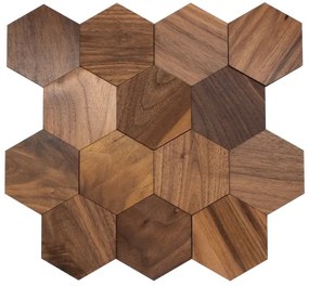 VZOREK - Dřevěný obklad, HEXAGON, OŘECH, broušený, olejovaný - ROZMĚR VZORKU: 150 x 150 mm