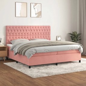 Box Spring Postel S Matrací Samet Růžová Prošívaný design 200 x 200 cm