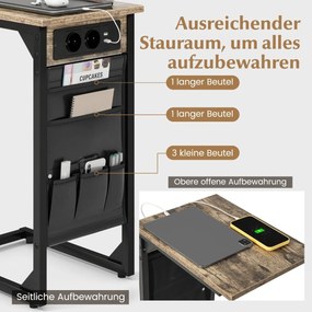 Costway Sada 2 odkládacích stolků ve tvaru C s nabíjecí stanicí a USB porty
