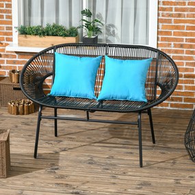 Outsunny zahradní lavička pro 2 osoby ve stylu ocel a umělý ratan s 2 polstry - rozměry 132D x 72Š x 83V cm - černá