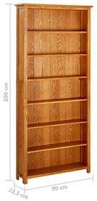 Petromila Knihovna se 7 policemi 90 x 22,5 x 200 cm masivní dubové dřevo