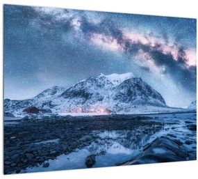 Skleněný obraz hor s hvězdnou oblohou (70x50 cm)