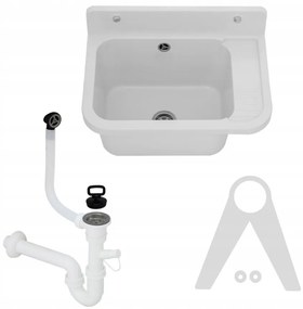 Sink Quality Universe, univerzální plastová výlevka 50x34x31 cm + sifon, 1-komorová, bílá, SKQ-KGK50-WH