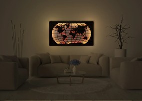 Li-Go "Mapa světa rovnoběžky" světelný RGBW obraz 230V 125x74 cm provedení povrchu: dub světlý