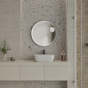 Erga Charlotte, kulaté LED zrcadlo 60cm, černý kovový rám, 1380 lm, 6500K, přední boční osvětlení, ERG-V01-204-6060-BK