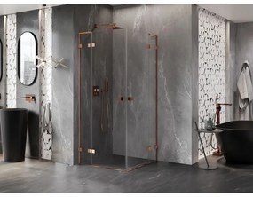 Mexen Lunar, L Duo výklopný sprchový kout 100 x 100 cm, 8mm čiré sklo, profil růžové zlato, 834L-100L-100P-60-00