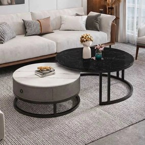 LuxuryForm DESIGN Konferenční stolek AMARO 80 / 60 cm – bílý a černý mramor (set 2 ks)