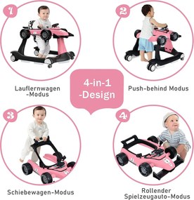 Costway 4 v 1 Dětské chodítko Skládací chodítko 73 × 64 × – světle růžová