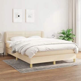 Box Spring Postel S Matrací Textil Krémová vodorovné pruhy 140 x 200 cm